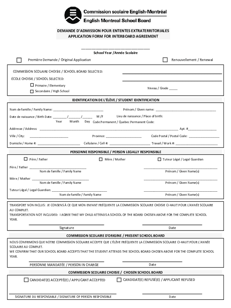 Fillable Online EMSB - AEVS International Student Application Form Fax ...