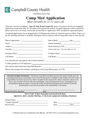 Fillable Online Camp Med Application - Campbell County Health Fax Email ...