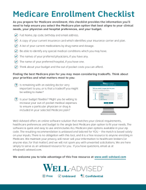 Fillable Online Medicare Enrollment Checklist: The Best Plan for Your ...
