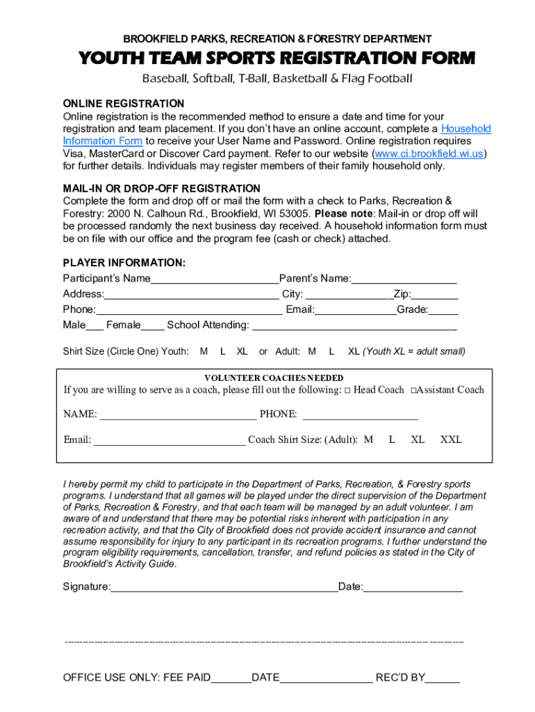 Fillable Online Village of Brookfield Parks and Recreation Department ...