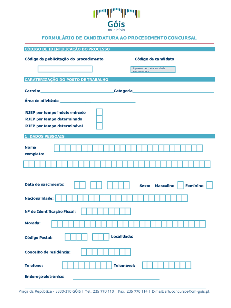 Fillable Online formulrio de candidatura ao procedimento concursal ... - IMPIC Fax Email Print ...