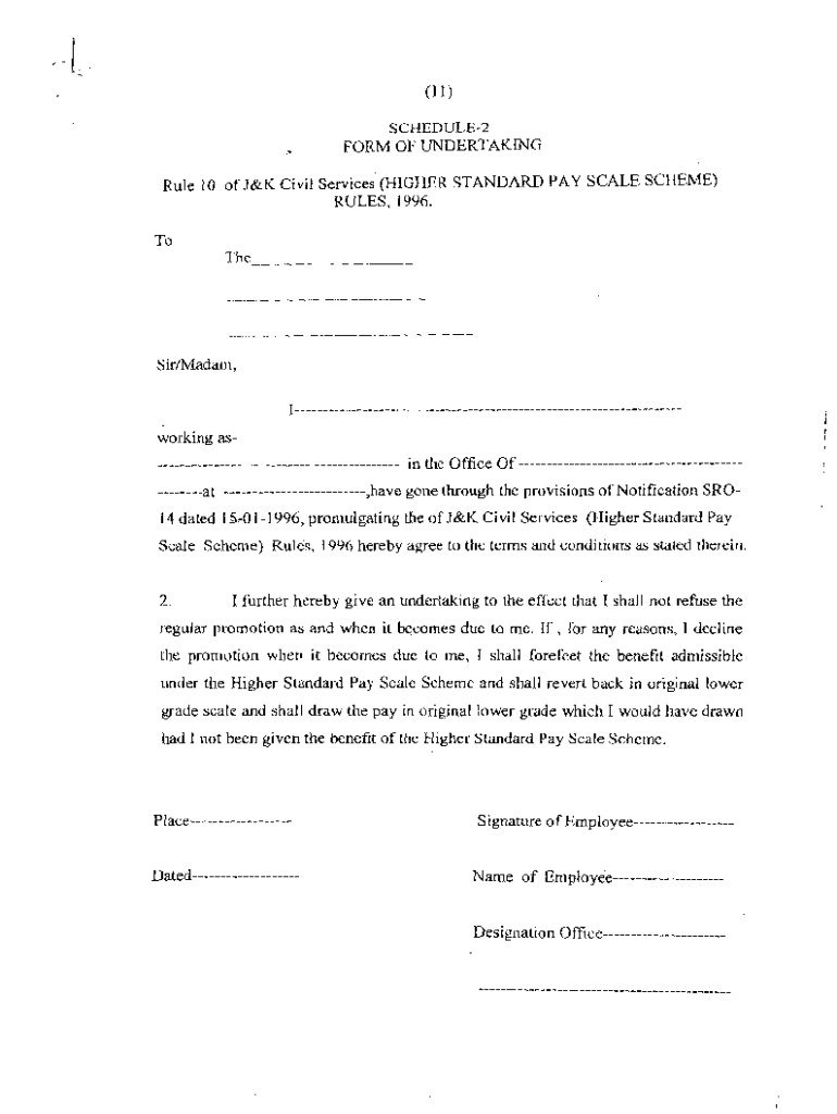 Fillable Online jkgad nic FORM OF UNDERTAKING Rule 10 of J&K Civil ...