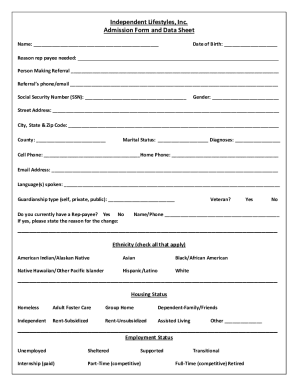 Fillable Online Admission Form and Data Sheet Fax Email Print - pdfFiller