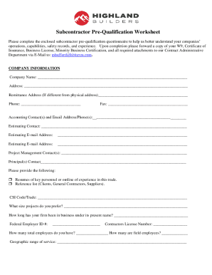 Fillable Online Subcontractor Pre-Qualification Worksheet - Corbett ...