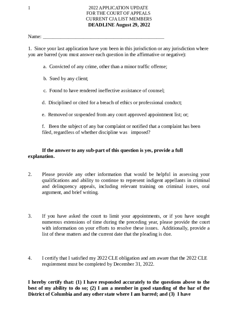 APPLICATION FOR A THREE-YEAR TERM ON THE CJA ... Doc Template | pdfFiller