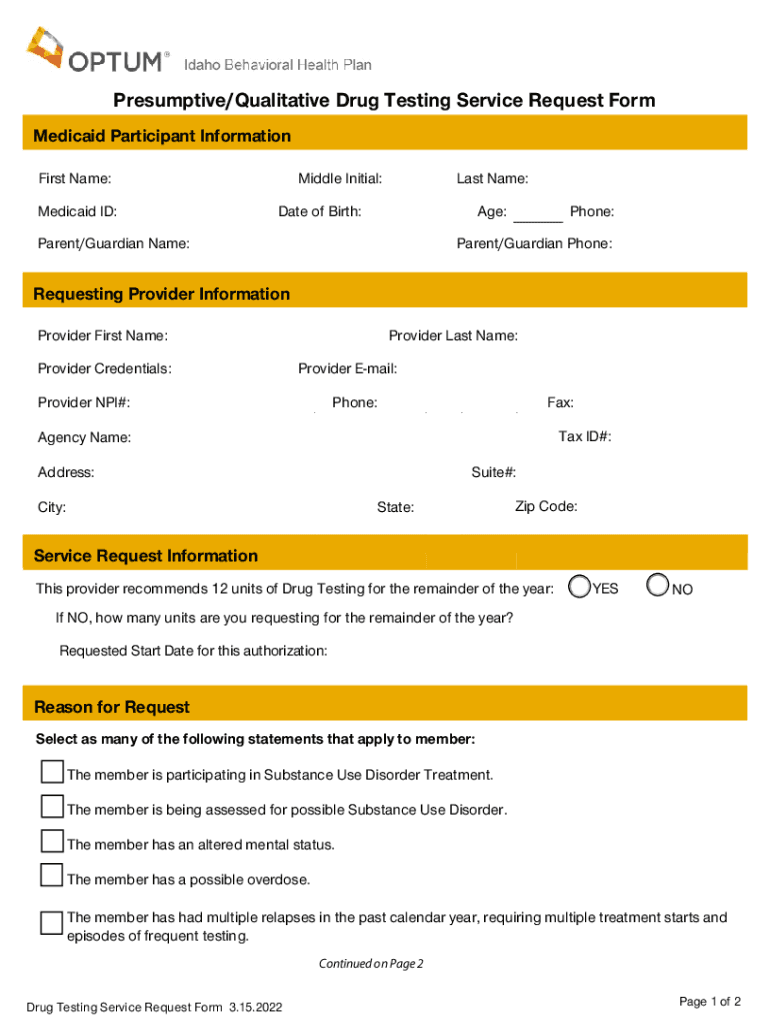 Fillable Online Drug Testing Service Request Form. Drug Testing Service ...