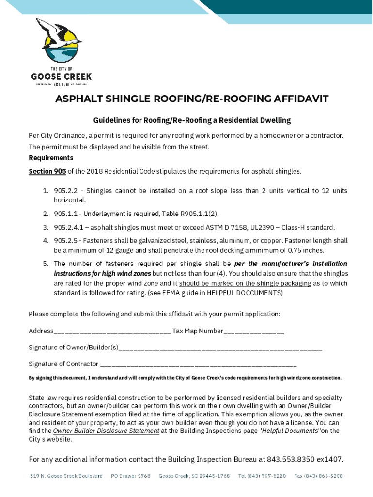 Fillable Online ASPHALT SHINGLE ROOFING/RE-ROOFING AFFIDAVIT Fax Email ...