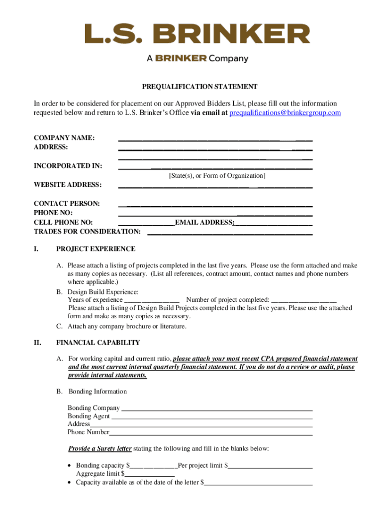 Fillable Online CONTRACTOR'S PREQUALIFICATION FORM Fax Email Print - pdfFiller