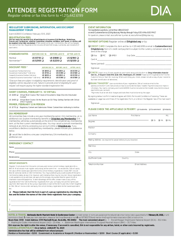 Fillable Online DIA Regulatory Submissions, Information, and ...