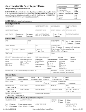 Fillable Online Gastroenteritis Case Report Form - Maryland.gov Fax ...