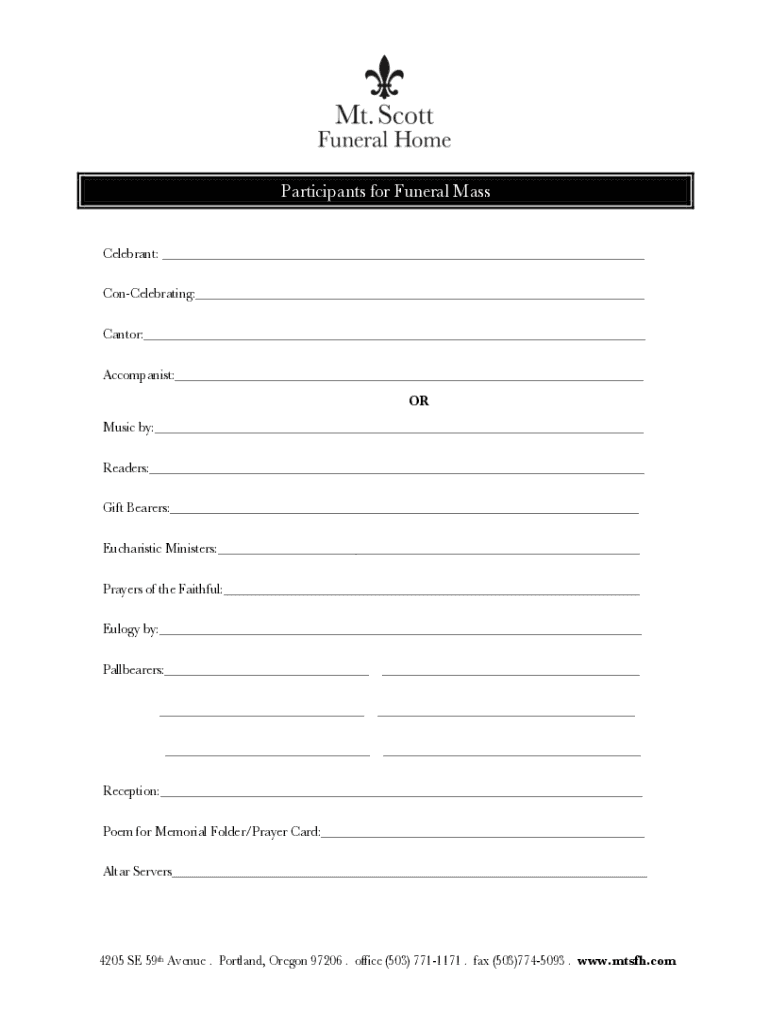 Fillable Online Funeral Mass Participants.docx Fax Email Print - pdfFiller