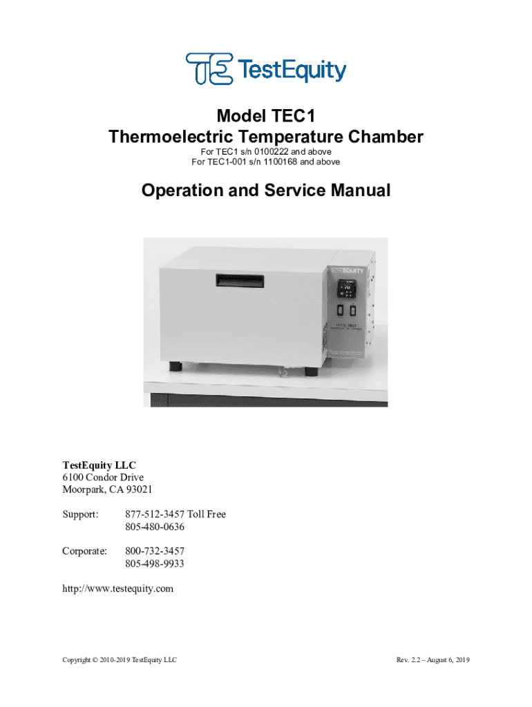 Fillable Online TestEquity TEC1 Thermoelectric Temperature Chamber ...