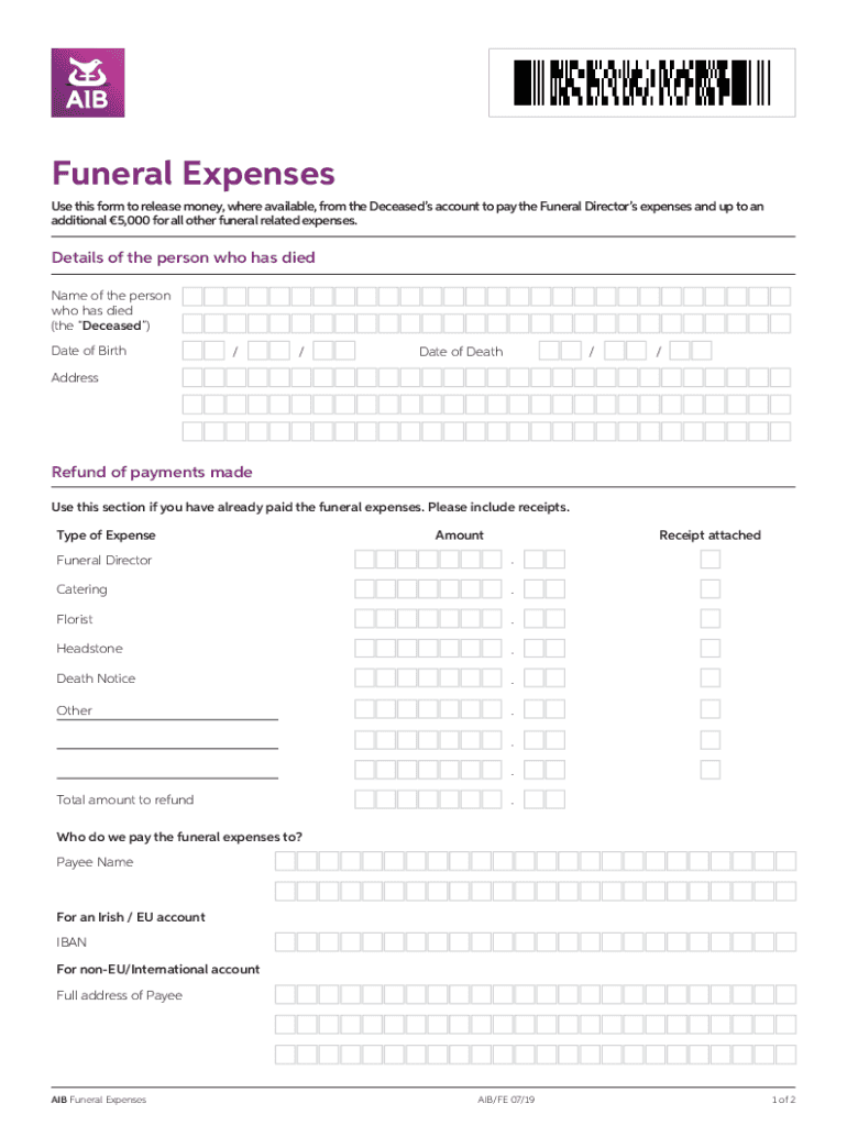 Fillable Online Funeral Expenses. Use this form to release money, where available, from the ...
