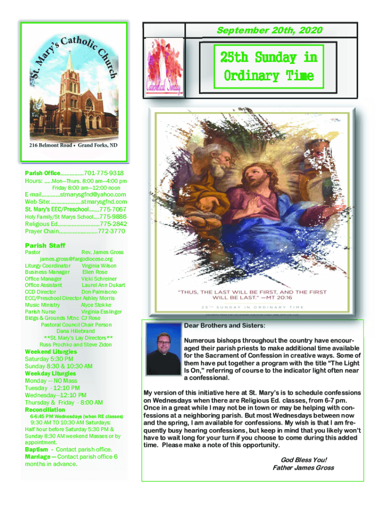 Fillable Online St. Mary's Parish, Catholic School, Catholic Church ...