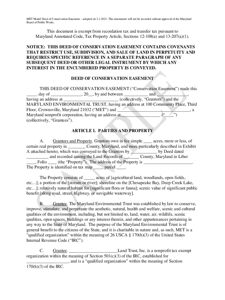Fillable Online dnr state md this deed of conservation easement ...