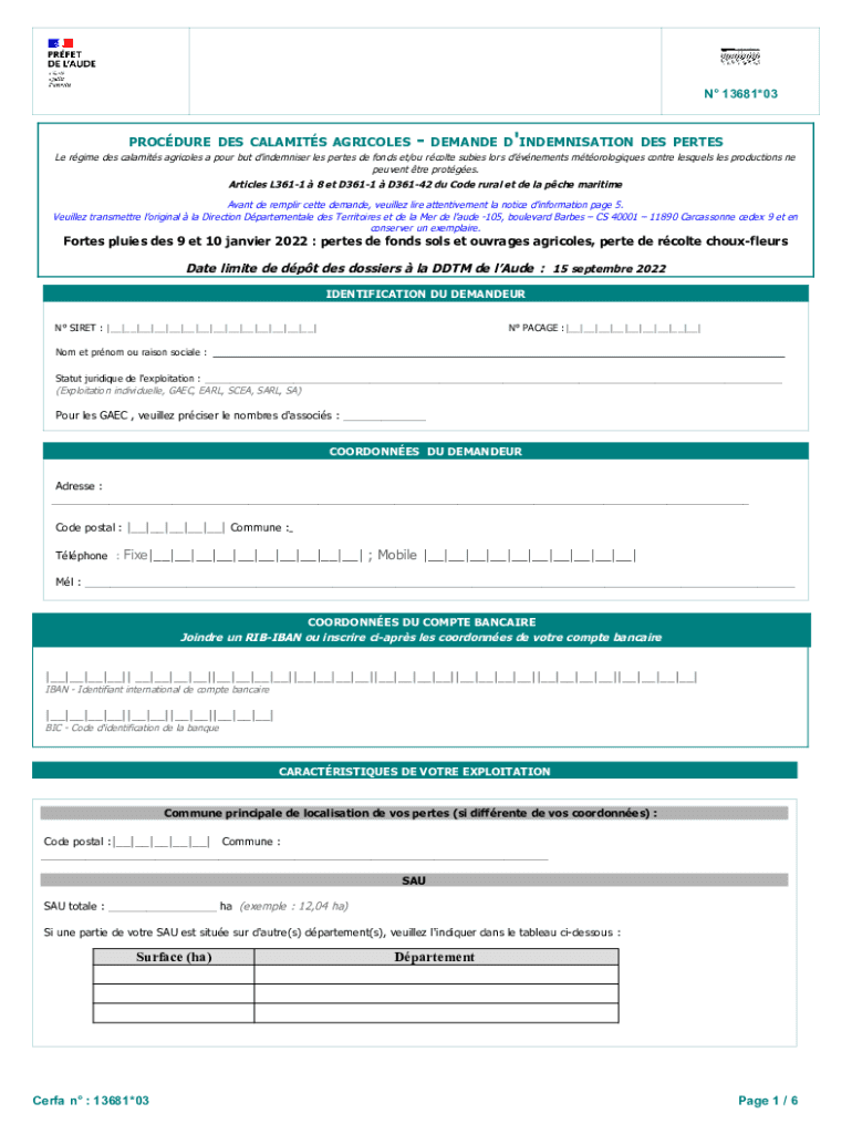 Fillable Online Cerfa numro 13681*03 - Demande d'indemnisation des ...