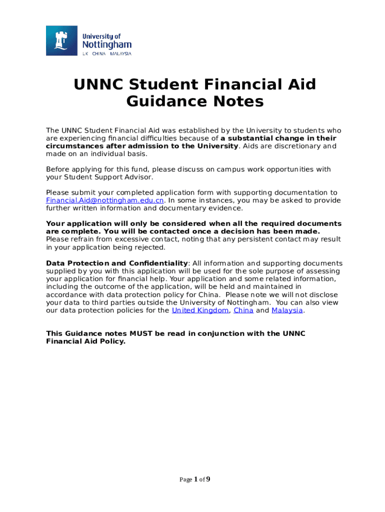 UNNC Student Financial Aid Fact Sheet Doc Template | pdfFiller