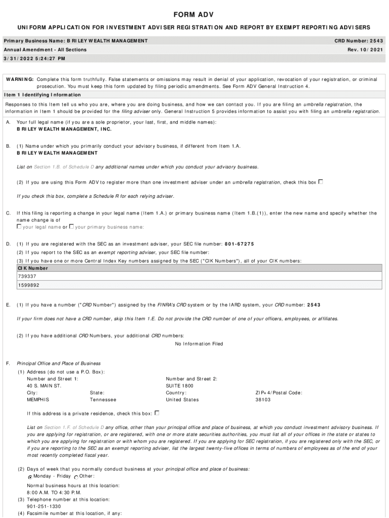 Fillable Online Primary Business Name: B RILEY WEALTH MANAGEMENT Fax ...