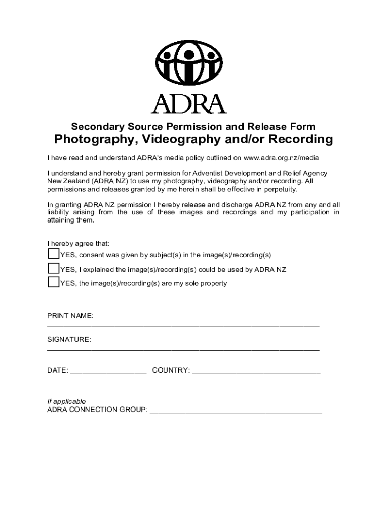 Fillable Online adra org Co-op, Recording & Usage Consent & Release ...