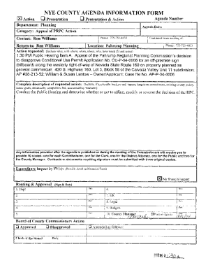 Fillable Online NYE COUNTY AGENDA INFORMATION FORM )(0 Action 0 ... Fax ...