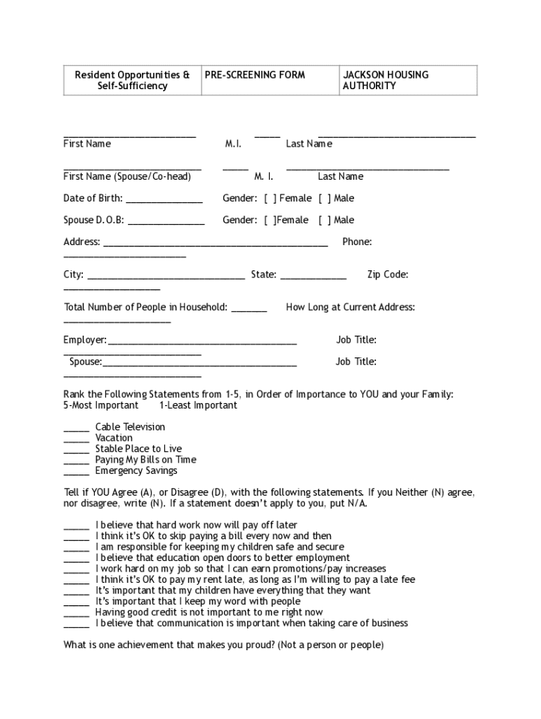 Fillable Online Resident Opportunity and Self Sufficiency Service ...