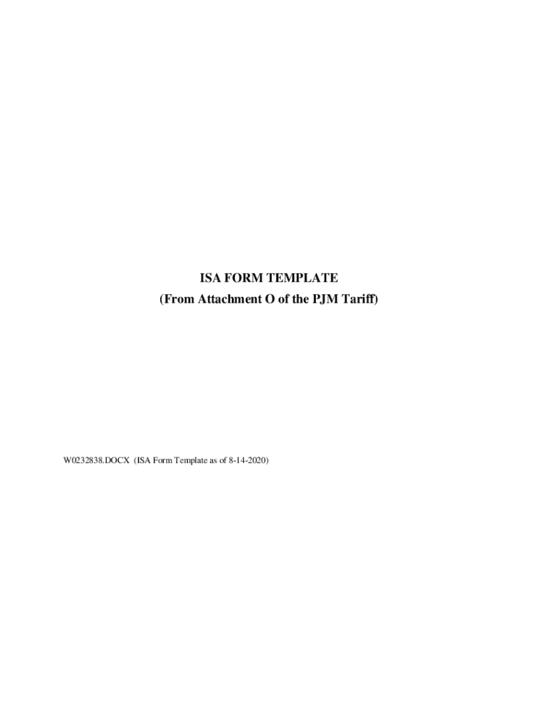 Fillable Online Interim ISA Form Template - Attachment O-1 (as of 5-1 ...