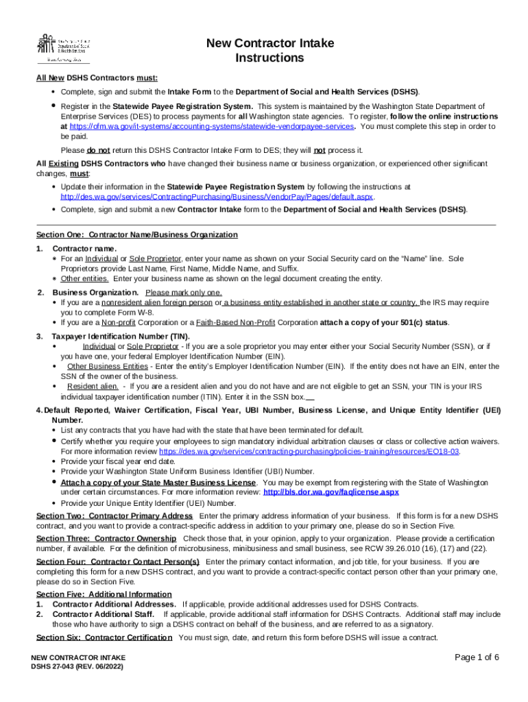 Contractor intake dshs: Fill out & sign online - DocHub Doc Template ...