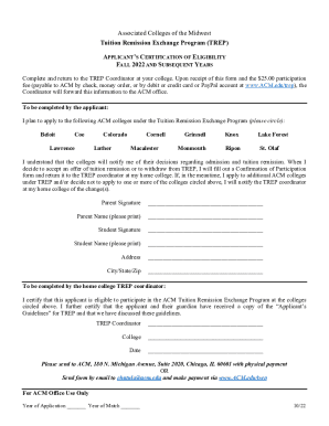 Fillable Online Fillable Online ACM Tuition Remission Exchange Program ...