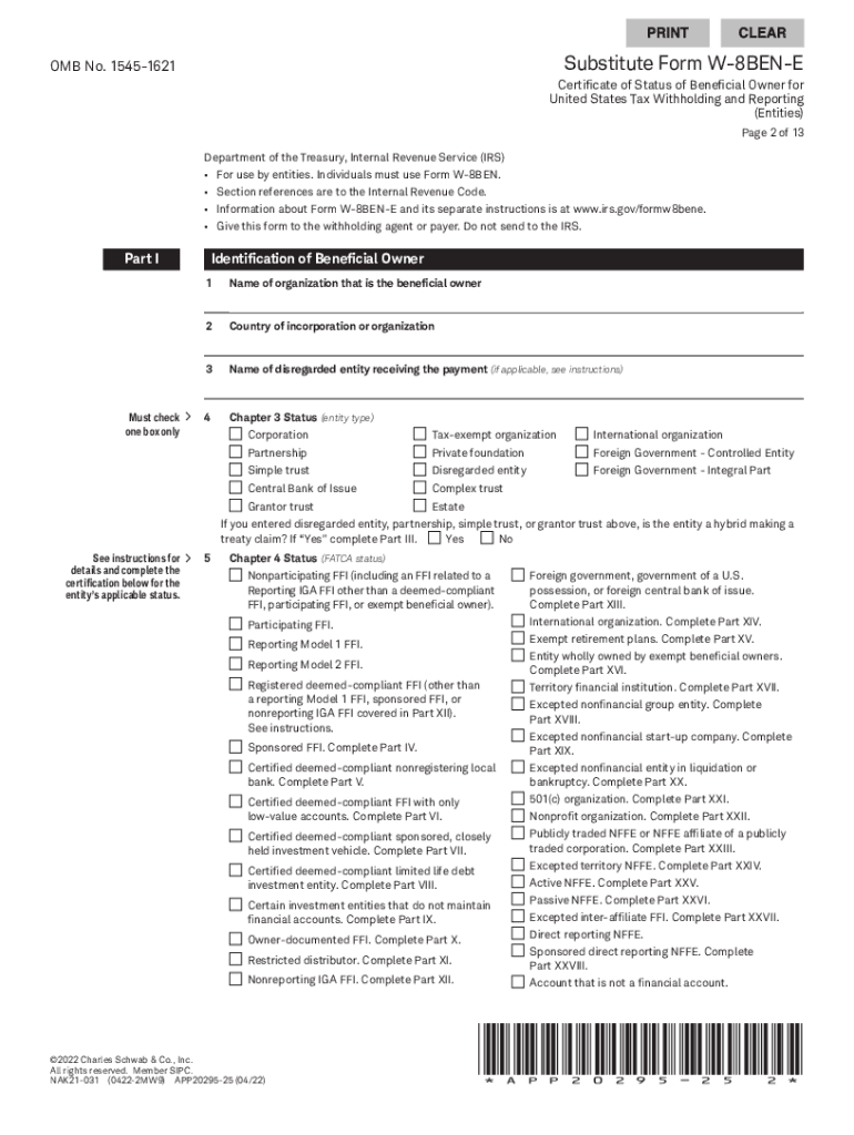 Form W-8BEN-E - Blank Fillable Template | Fill Out, Print & Download ...