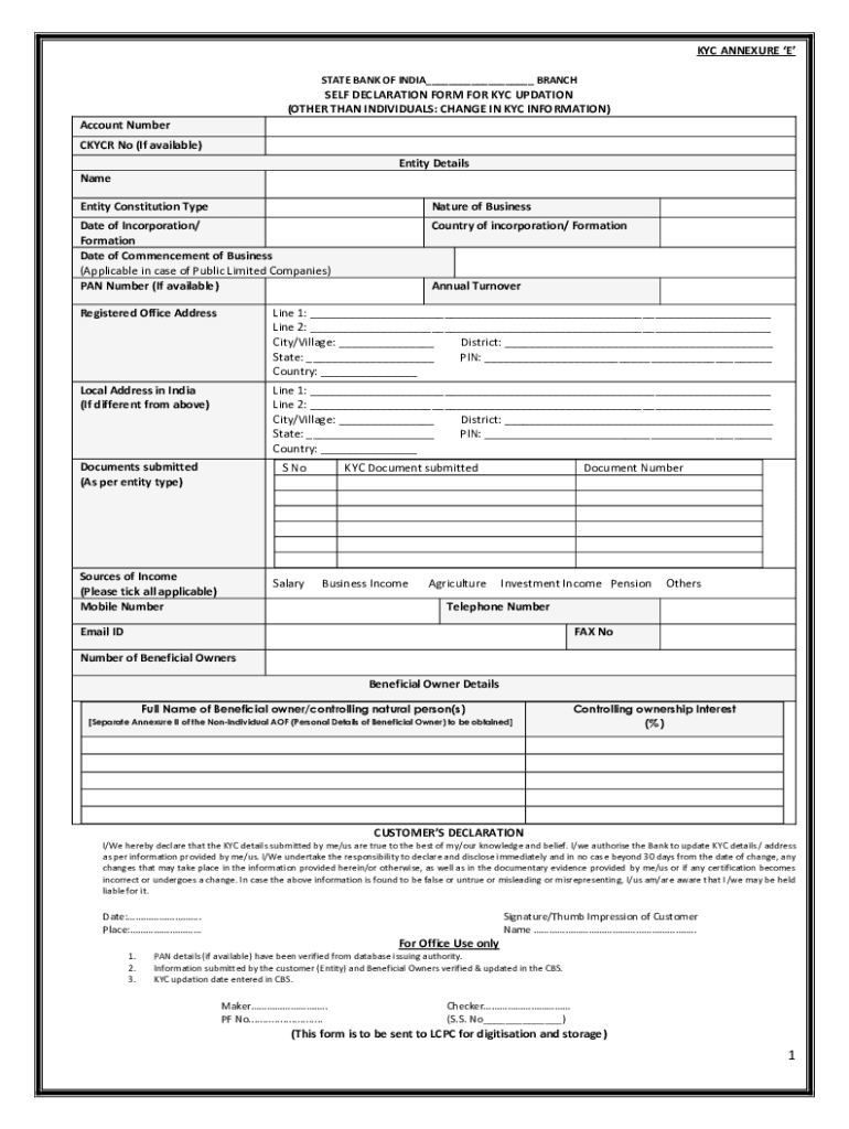 Fillable Online KYC ANNEXURE 'E' SELF DECLARATION FORM FOR KYC ... Fax Email Print - pdfFiller