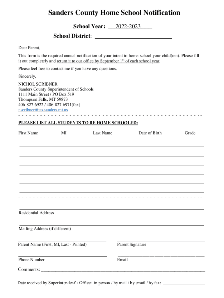 Fillable Online Superintendent of Schools - Sanders County Fax Email Print - pdfFiller