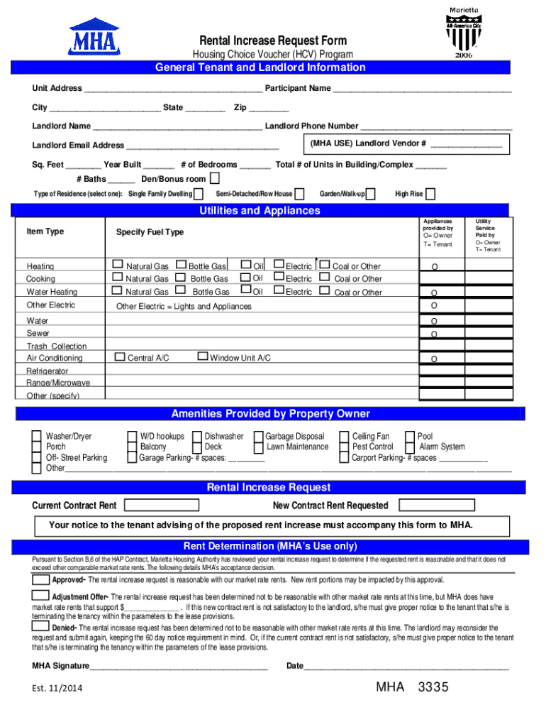 Fillable Online Rental Increase Request Form MHA 3335 Fax Email Print - pdfFiller