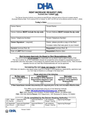 Fillable Online RENT INCREASE REQUEST (RIR) FORM PROJECT BASED ... Fax ...