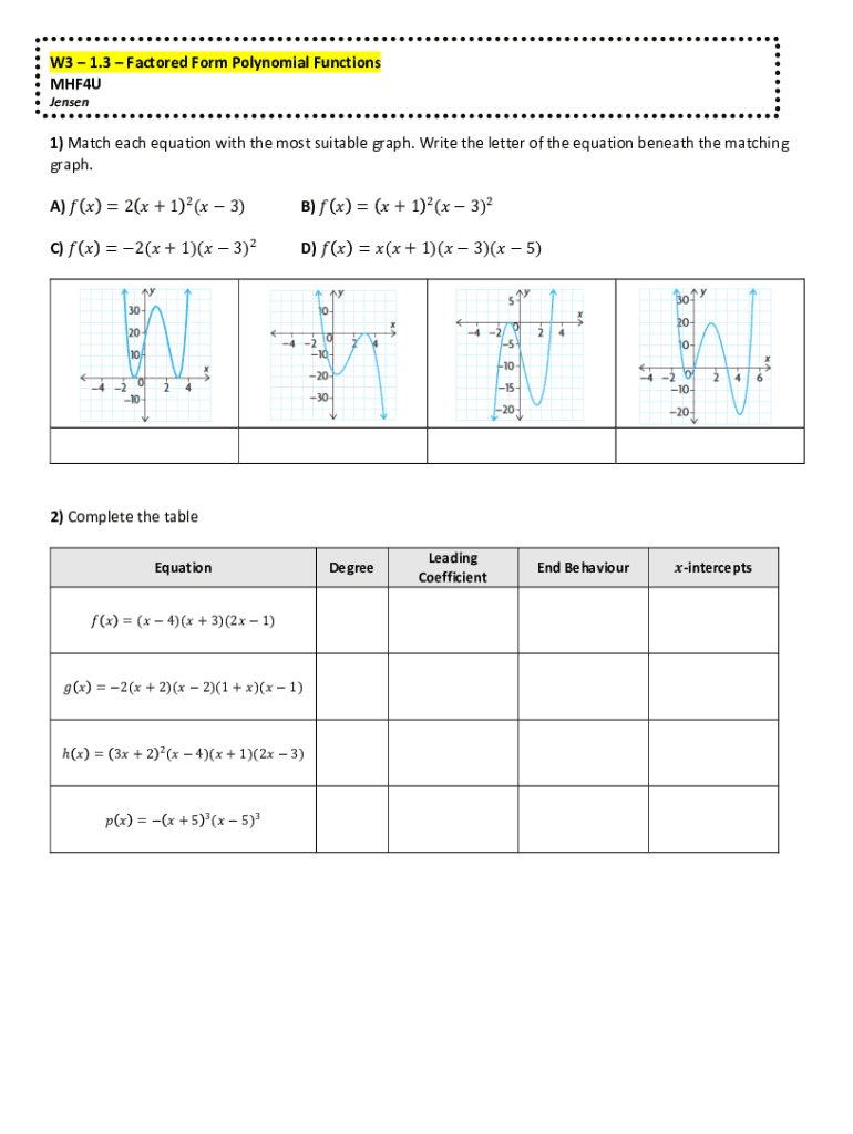 Fillable Online 1.3 Factored Form Polynomial Equations (full lesson ...