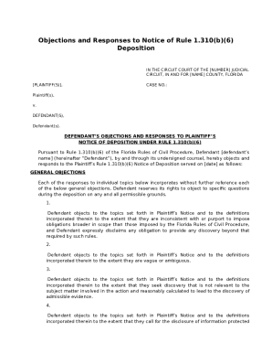 Objections and Responses to Notice of Rule 1.310(b)(6) Deposition Doc ...