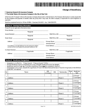 Fillable Online Change of Beneficiary - Life Company Forms Fax Email ...