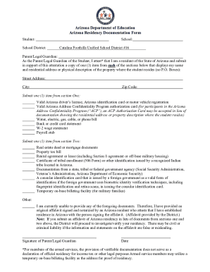 Fillable Online Arizona Residency Documentation Form Fax Email Print ...