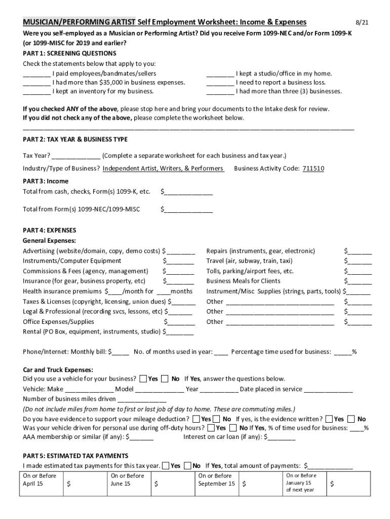 Fillable Online Taxes for Musicians: A Simple Guide to All the Forms ...