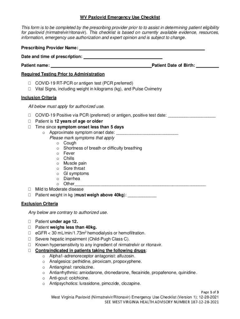 Fillable Online Information Sheet: Paxlovid Eligibility and ...