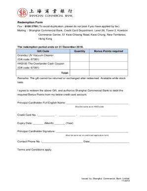 Fillable Online Credit Card Bonus Point Gift Redemption Form Fax Email ...