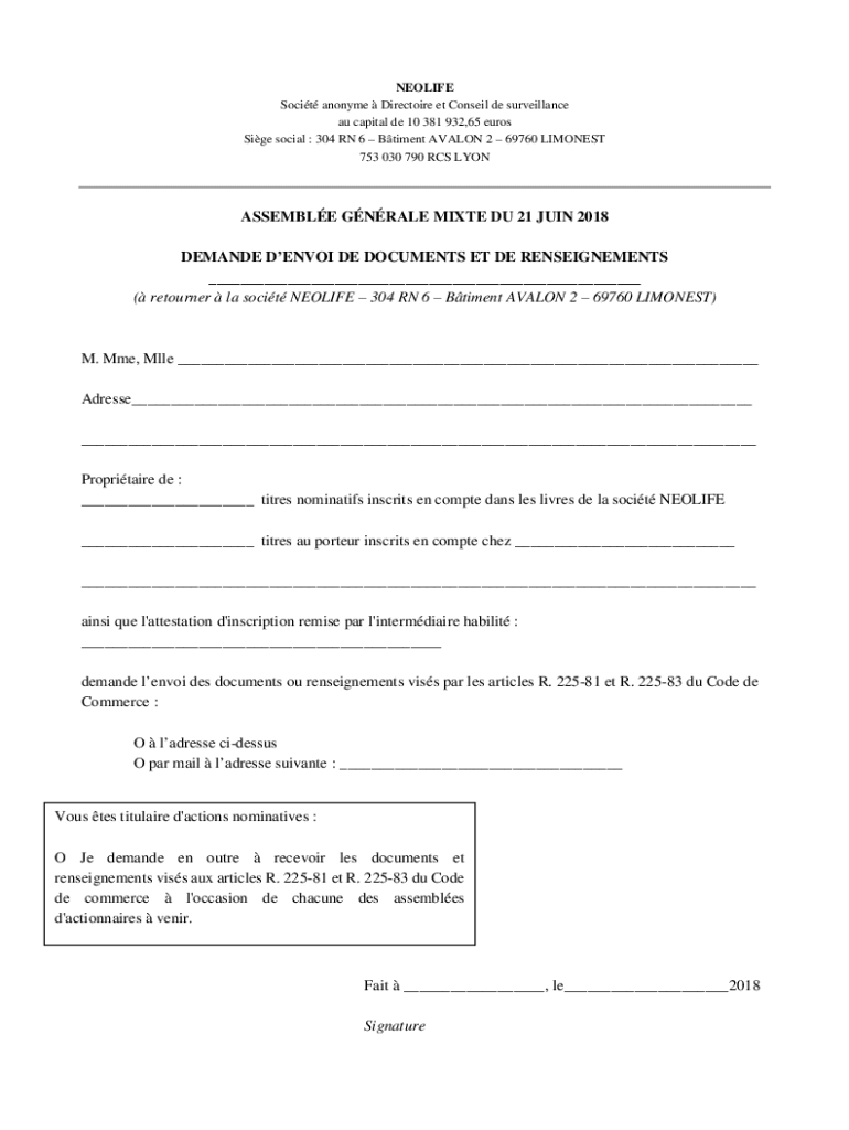 Fillable Online Demande d'envoi de documents er de renseignements Fax Email Print - pdfFiller