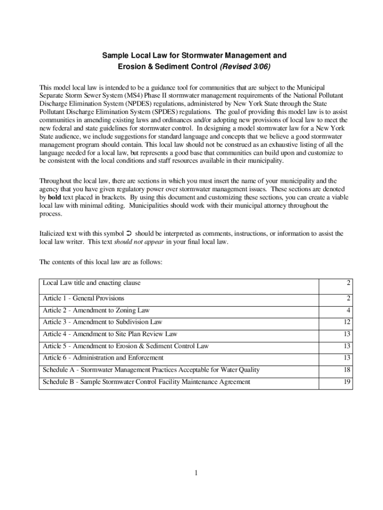 Fillable Online Sample Local Law for Stormwater Management and Erosion ...