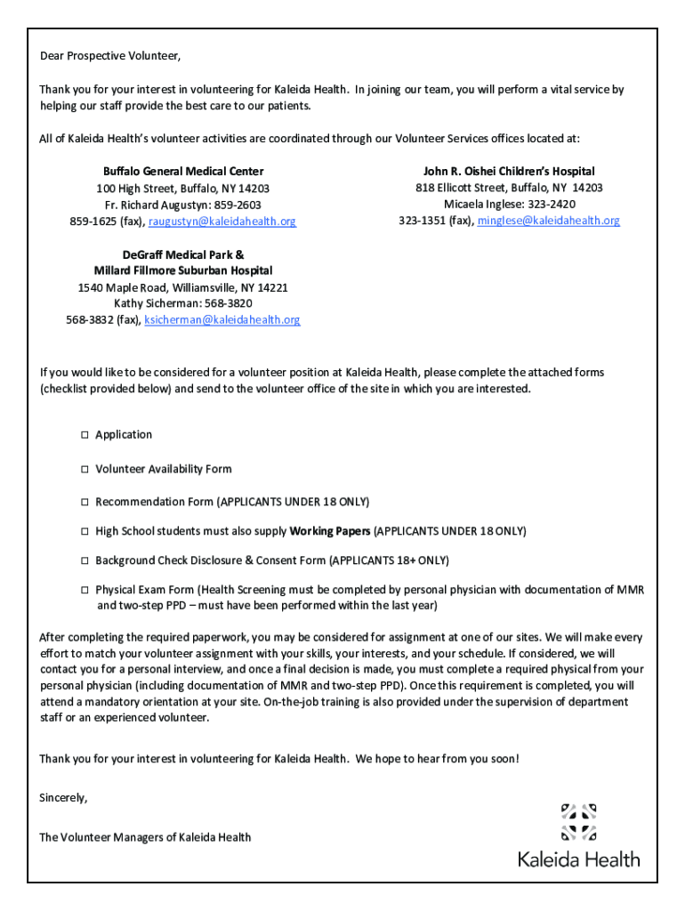 Fillable Online Volunteer Application - Kaleida Health - Fill and ...