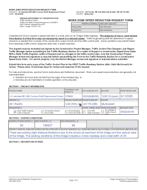 Fillable Online ftp odot state or Work Zone Speed Reduction Request ...