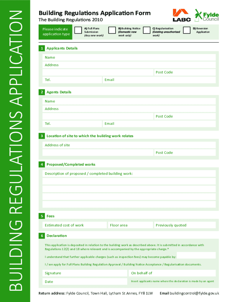 Fillable Online Buliding Regulations Application Form and Terms PN ...