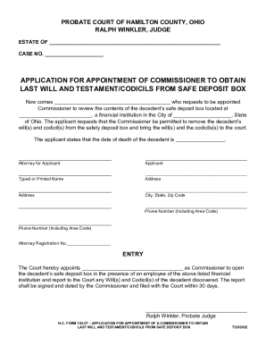 Fillable Online APPLICATION FOR APPOINTMENT OF COMMISSIONER TO ... Fax ...