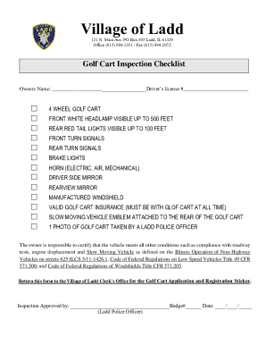 Fillable Online GOLF CART INSPECTION LIST - Village of Lakewood, IL Fax ...