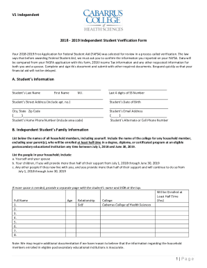 Fillable Online Independent student verification worksheet: Fill out ...