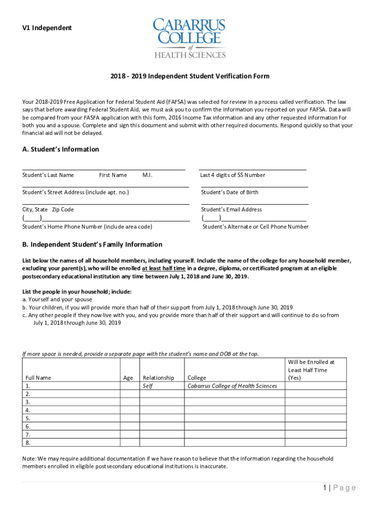 Fillable Online Independent student verification worksheet: Fill out ...