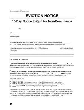 Fillable Online Free Pennsylvania Eviction Notice Forms (4) - WordPDF ...